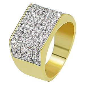 JINAO 18k Gold Plated Iced Out Square Bling Ring Cubic Zirconia Statement Wedding Band Ring for Women Men Hip Hop (11)