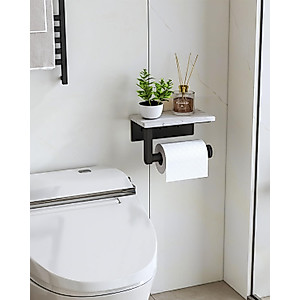 WOJIUBUXIN Marble Toilet Paper Holder with Shelf Black Toilet Paper Roll Holder Wall Mount for Bathroom Cabinet Decorative,Matte Black Finish,Modern Style,Screw-in,Each Marble with A Unique Pattern