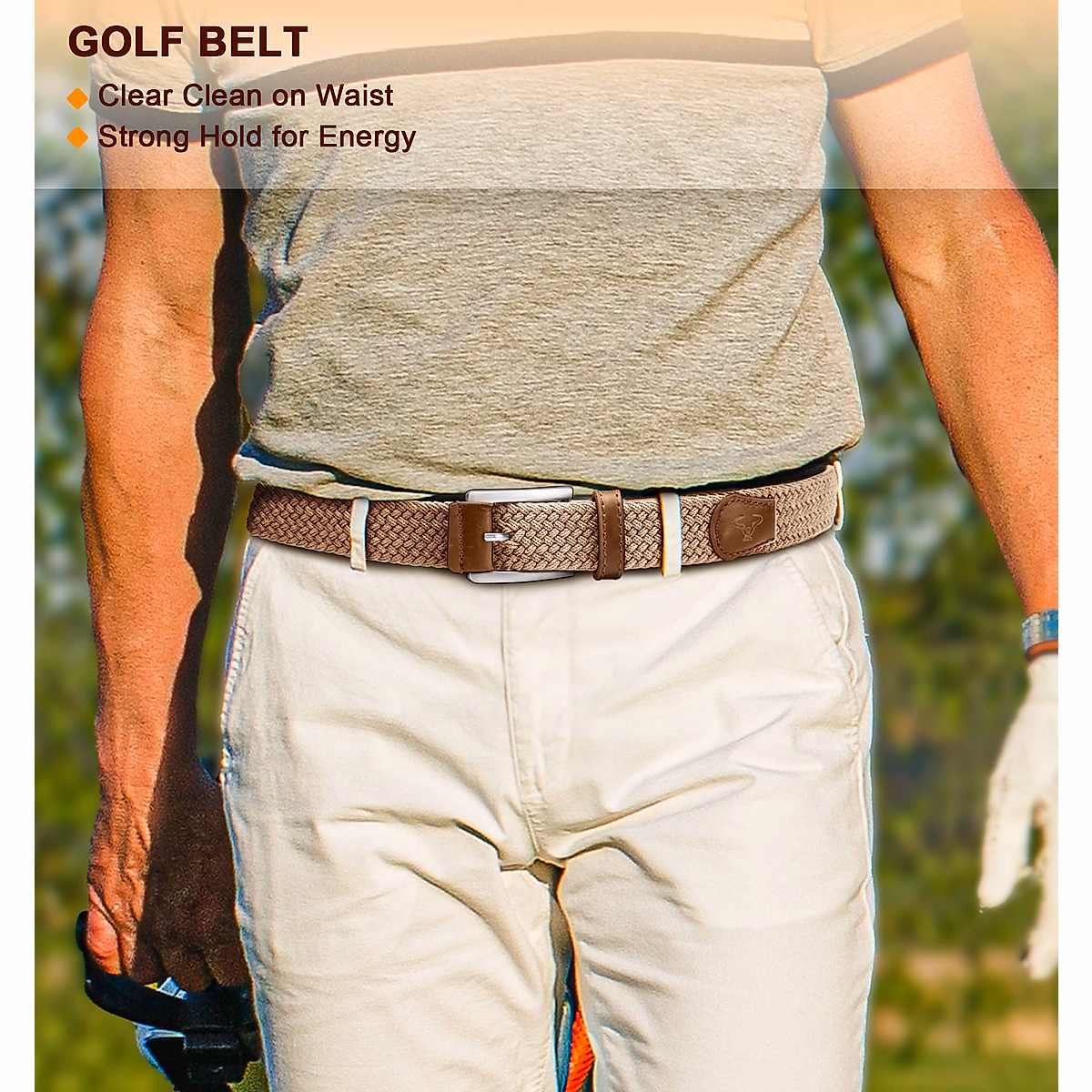BULLIANT Stretch Belt Men,Mens Gift Woven Braided Web Belt 1 3/8 for Golf Casual Pants Shirts Jeans(Beige,46"-50" Waist Adjustable)