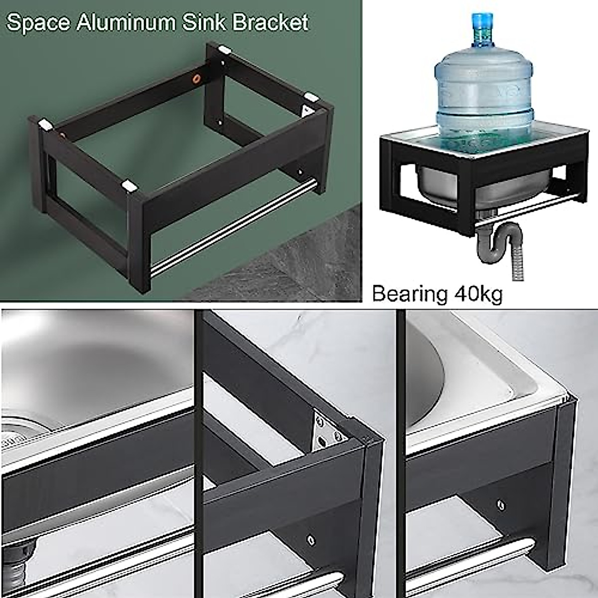 Commercial Hand Wash Station Utility Sink Stainless Steel, Single Bowl Wall Mounted Catering Sink Unit with Hot and Cold Water Taps, Restaurant Kitchen Sink for Indoor Outdoor Laundry Garage (38