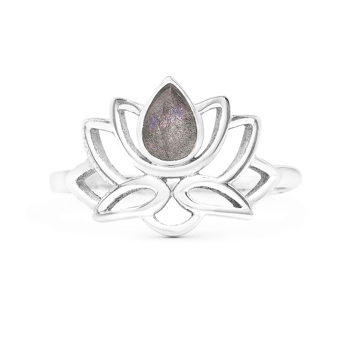 Koral Jewelry Cut Pear Labradorite Lotus Ring 925 Sterling Silver Ethnic Vintage Tribal Gipsy Boho Look (9)