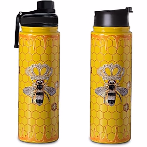 Weboia 24 oz Queen Bee Water Bottles 4 Lids For School With Straw,Hoeny Bee Insulated Metal Water Bottle Birthday Gifts For Women Ideas,Gifts For Girlfriend Daughter