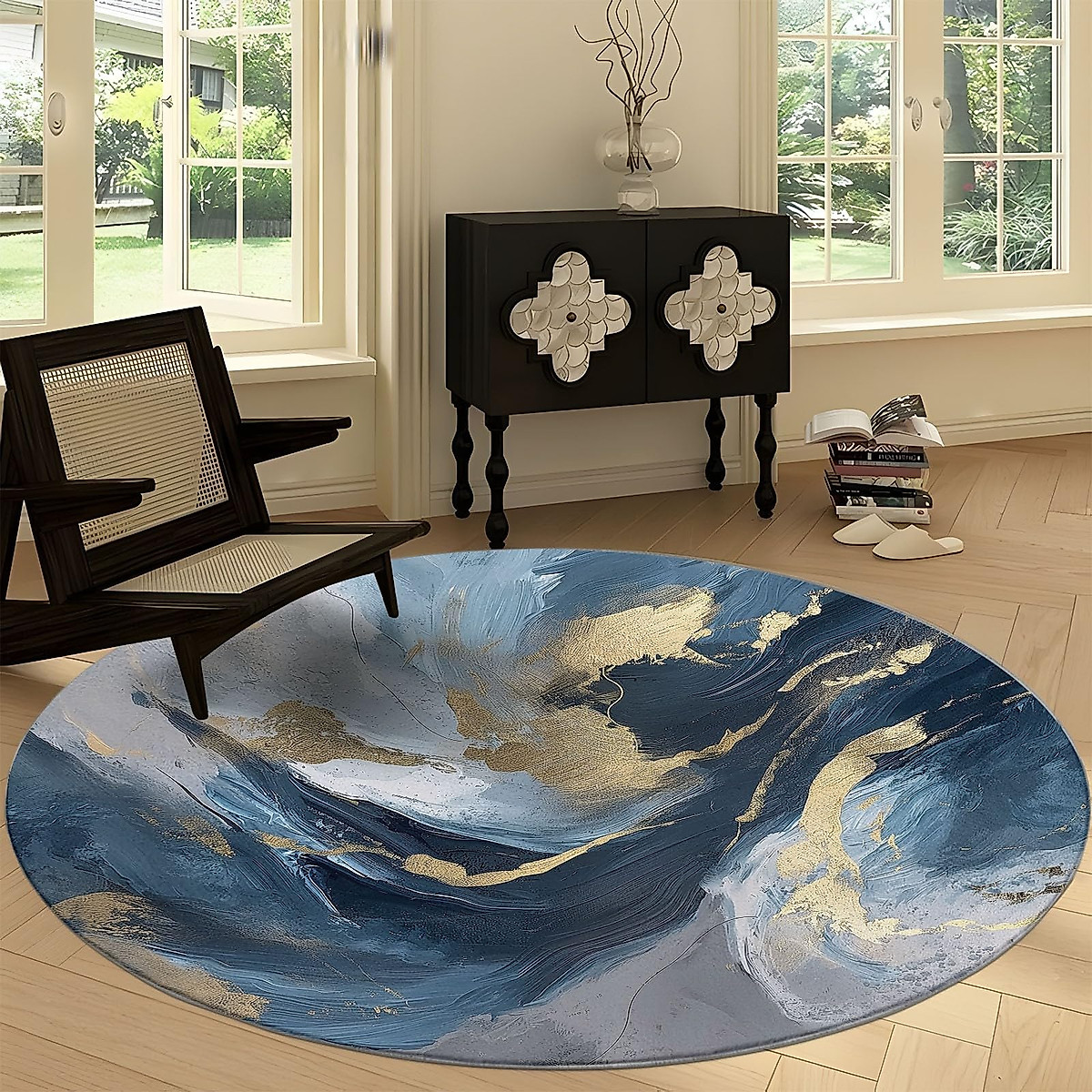 Washable Round Rugs 2' x 2' Round Area Rug, Abstract Painting Fluid Art Non Slip Circle Rugs Low-Pile Floor Carpet, Abstract Twirl Printed Doormat Soft Area Rug for Living Room Dinning Room Bedroom