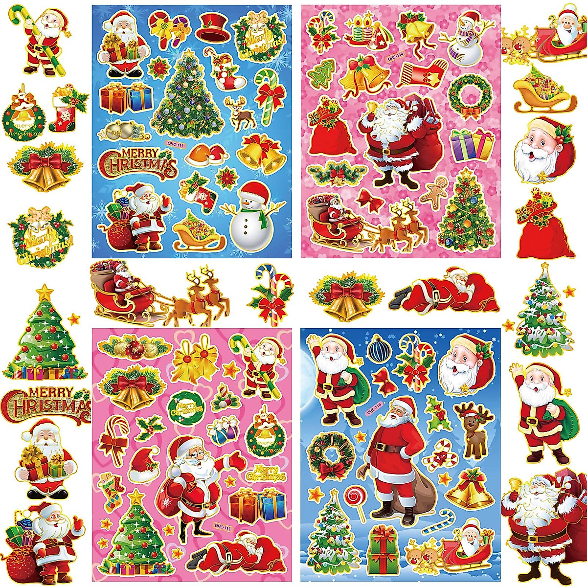 268Pcs Christmas Stickers, 16 Sheets Santa Stickers for Kids, Christmas Window Stickers for Christmas Cards Envelopes Scrapbooking DIY Arts and Crafts