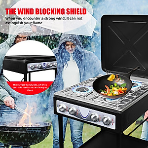 4 Burner Gas Stove Camping Stove Propane Burner Portable Stable RV Stove Top Stainless Steel Camping Grill Stove Outdoor Safety with Removable Stand, CSA Certified Gas Regulator and Hose Easy to Clean