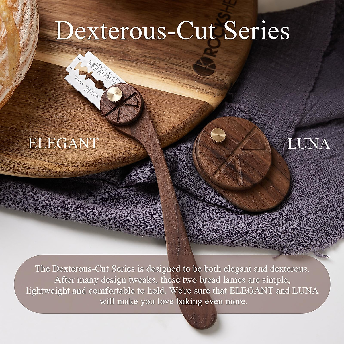 ROCKSHEAT Bread Lame Dough Scoring Tool with Blade Cover, Sourdough Scoring Tool with 5 Feather Blades, Scoring Knife for Bread Baking, Dexterous-Cut Series Lame Bread Tool (ELEGANT)