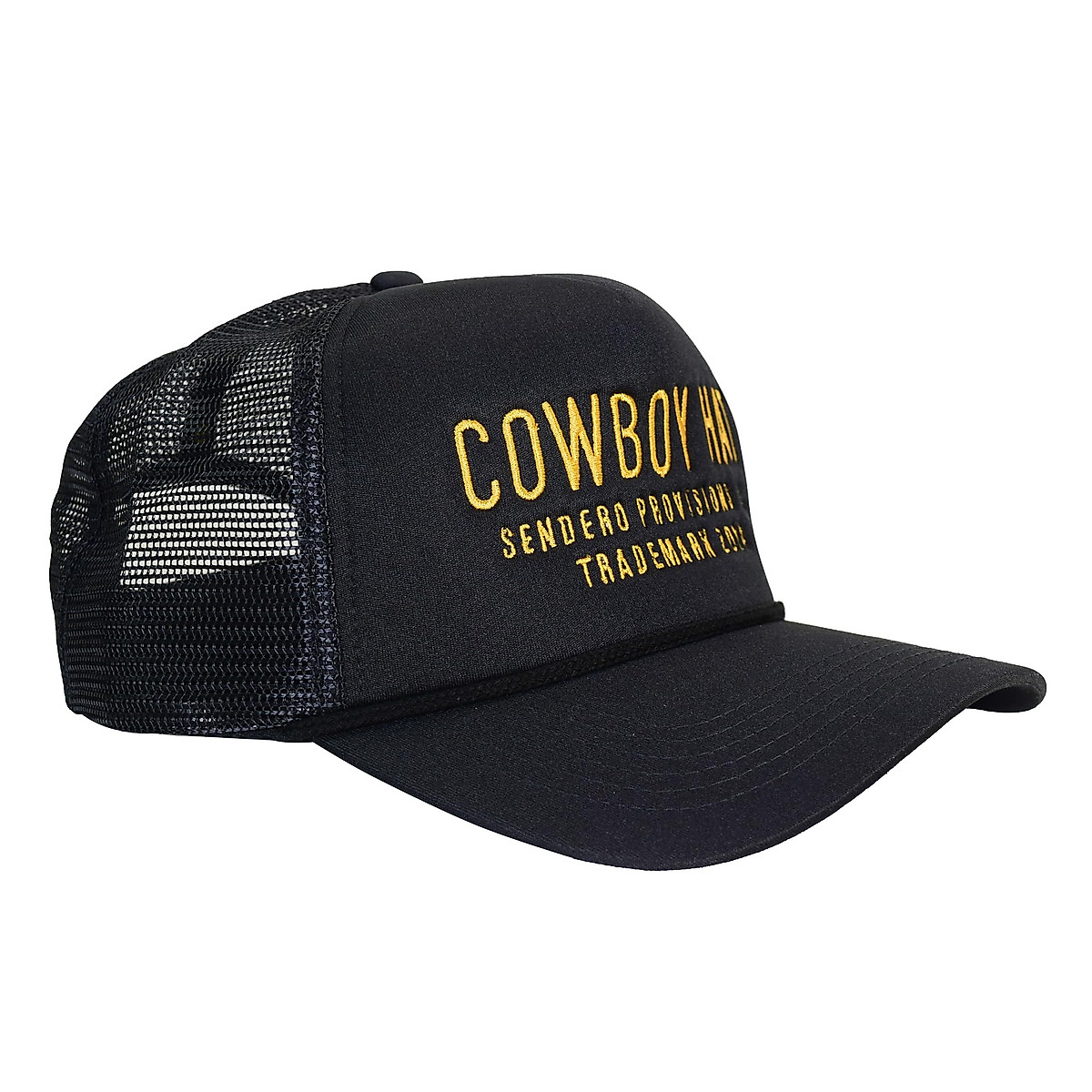 Sendero Provisions Co. Cowboy Hat Embroidered Logo Snapback Trucker Cap One Size (Black/Gold)