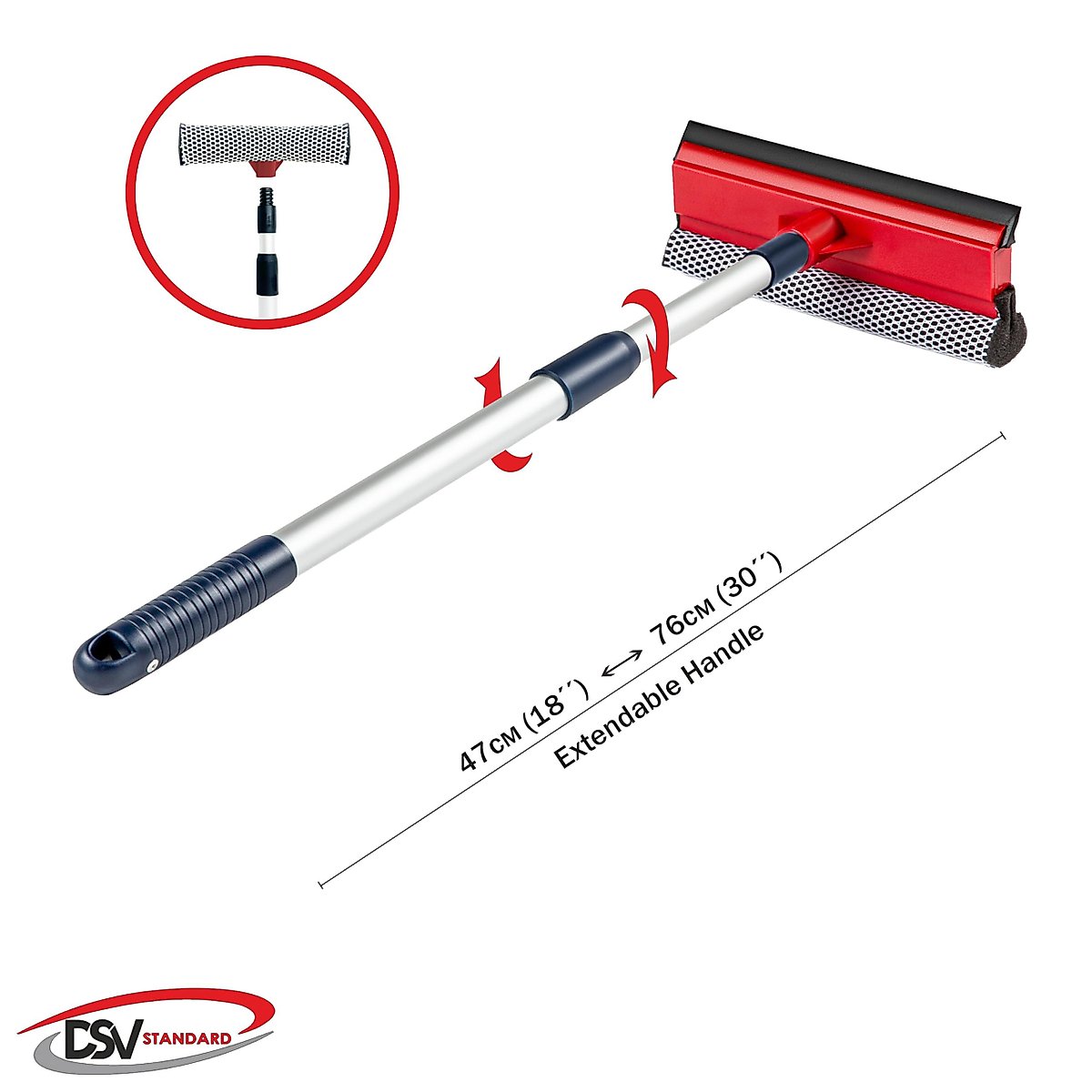Squeegee for Window Cleaning with Long Handle, 2-in-1 Window Squeege for Home, Car Windshield, Mirror, Glass Cleaning with Extension Pole 18"-30"