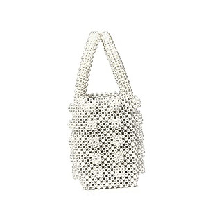 TENDYCOCO Pearls Handle Evening Purse Handmade Women for Top Beaded Tote Woven Wedding Party Handbag Clutch Dinner Cocktail Beige Wedding-beige