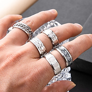 YOVORO 9Pcs Stainless Steel Band Rings for Men Women Fidget Anxiety Relief Rings Spinner Ring Wedding Promise Rings Set S10