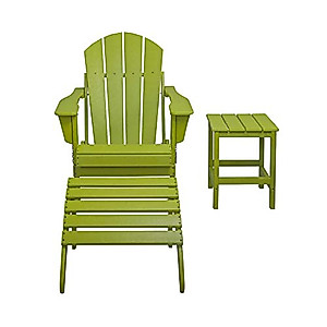 WestinTrends Malibu Outdoor Lounge Chairs, 3-Pieces Adirondack Chair Set with Ottoman and Side Table, All Weather Poly Lumber Patio Lawn Folding Chair for Outside Pool Garden Backyard, Lime