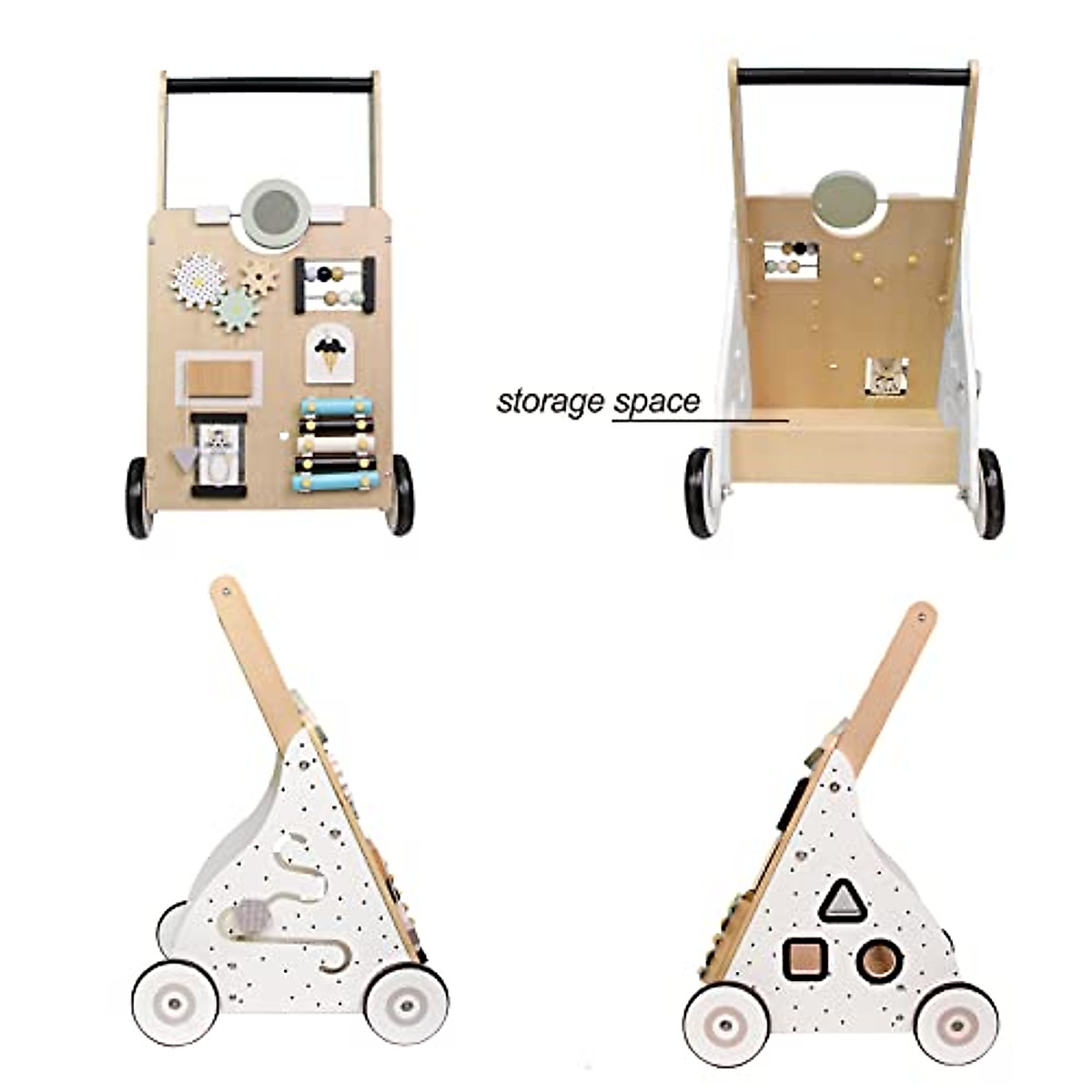 MICKYU Wooden Baby Walker, Baby Activity Center Toys Push Walker Learning to Walk, First 1st Birthday Gift for Toddlers Boys Girls