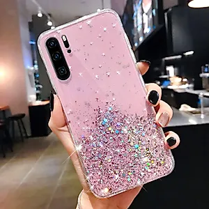Case for Huawei P30 Pro Glitter Case,Clear Bling Glitter Slim TPU Rubber Gel Skin Stars Space Case Cover Sparkle Shiny Crystal Phone Cover Bumper Case for Huawei P30 Pro Case for Girl Women,Pink