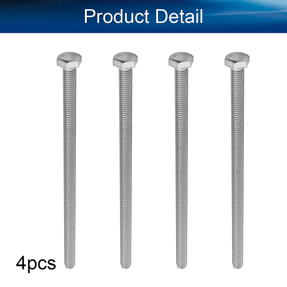Bettomshin 4Pcs M6 x 120mm Hex Bolts, 304 Stainless Steel 1mm Thread Pitch Fully Threaded Metric Hex Head Screw Bolts, Hexagon Screw Bolt, Hex Tap Bolts, Silver, A2-70 (Overall Size 124x10x10mm)
