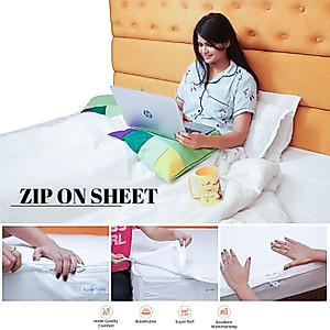 RAJVEER TEXTILE Zip On Fitted Sheet - Includes 1 Fitted Base + 2 Zip Sheet - Easy to Change, Won’t Pop Off Twin Sheet- 600 TC Cotton Fitted Sheet- 15” Deep Pocket Twin Size- Black