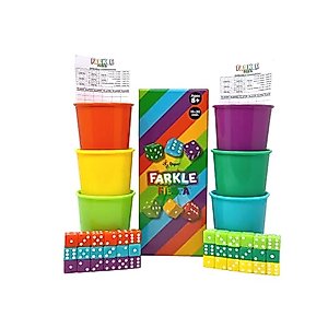 Regal Games - Farkle Fiesta - Fun Family-Friendly Dice Game - Includes 6 Multi-Colored Cups, 6 Sets of Colorful Dice, 20 Scorecards - Ultimate Party Game - Ages 8+