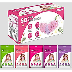 Sudopo Kids Disposable FACE Masks 50 Pieces (5 Packs of 10 RESEALABLE Bags) (Girls)