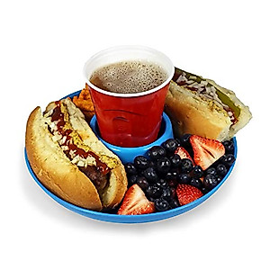 GreatPlate GP-TEAL-4PK AZ Teal Plate 4-Pack, 4 Teal GreatPlates, Food Tray and Beverage Holder, Dishwasher Safe, Microwave Safe, Made in USA, Picnics, Parties, Tailgates, Appetizers, Great for Kids