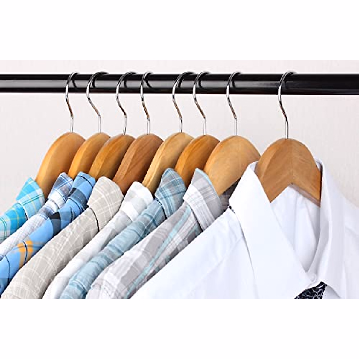AMKUFO Wooden Hangers 20 Pack Wood Suit Hangers Non Slip Wooden Coat Hangers with Smooth Fnish Cut Notches 360° Swivel Hook Clothes Hangers for Jeans Pants Jackets Shirts Dresses, Natural