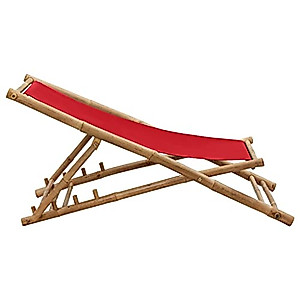 MSLAONXC Deck Chair Bamboo and Canvas,Porch Chairs,Backyard Chairs,Lawn Chairs,Balcony Chairs,Garden Chairs,Camping Chair,for Lawn, Poolside, Courtyard, Balcony, Garden,Living Room,Red