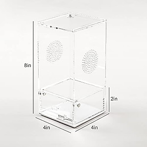 REPTI ZOO Acrylic Reptile Terrarium, Full View Acrylic Reptile Tank Breeding Box, 4" x 4" x 8" Sliding Door Insect Feeder Box for Small Reptiles and Invertebrates, Mantis, Spider, Cricket, Tarantula