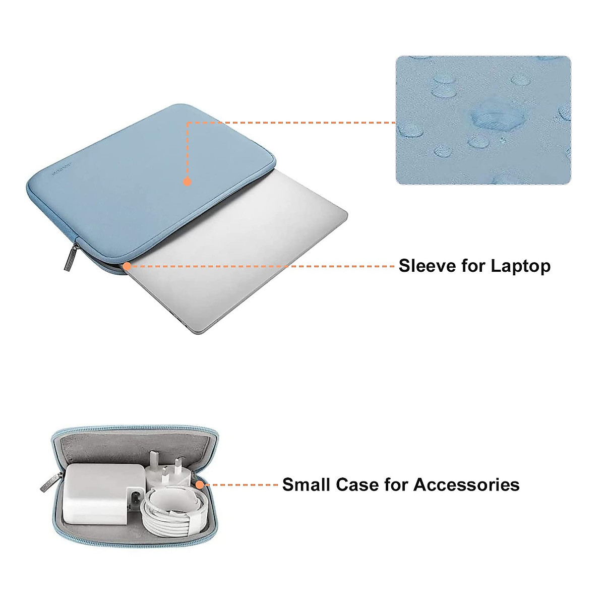 MOSISO Laptop Case 13.3 inch, 13-13.3 inch Laptop Sleeve Bag Compatible with MacBook Air/Pro 13 / Pro 14, HP Dell ASUS Lenovo Notebook, Neoprene Computer Sleeve Bag with Small Case, Airy Blue