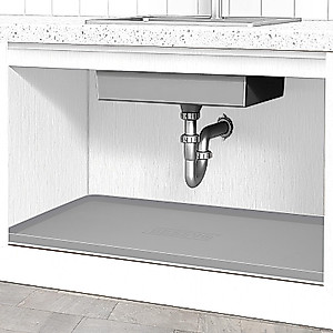 Under Sink Mat for Kitchen Waterproof, 37" x 19" Silicone Under Sink Liner Kitchen & Bathroom Cabinet Protector Mats, Heavy Duty Flexible Under Sink Drip Tray with Lip, Cool Grey