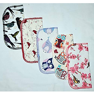 1 Ply Owls & Birds Fun Flannel Washable Kids Lunchbox Napkins 8x8 inches 5 Pack - Little Wipes (R) Flannel