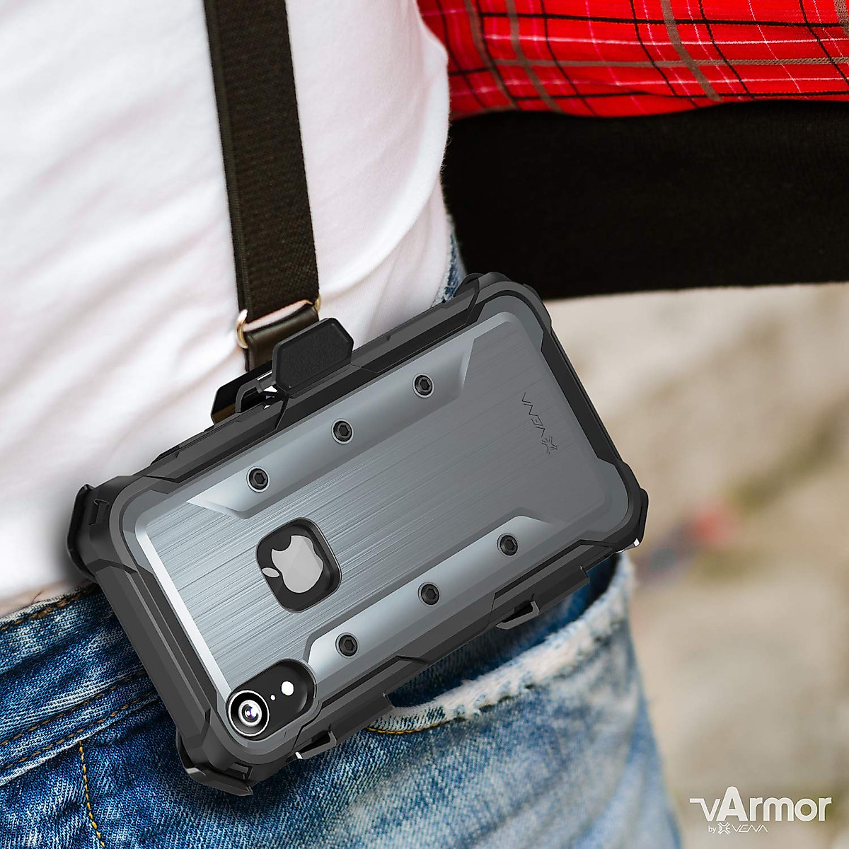 Vena vArmor Rugged Case Compatible with Apple iPhone XR (6.1"-inch), (Military Grade Drop Protection) Heavy Duty Holster Belt Clip Cover with Kickstand - Space Gray