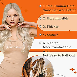 Full Shine Tape in Hair Extensions Human Hair 60 Platinum Blonde Tape Hair Extensions Real Hair 18 Inch Seamless Skin Weft Human Hair Extensions 50 Grams 20 Pieces Invisible Tape in Extensions