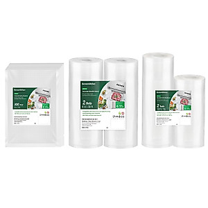 Vacuum Sealer Bags 8" x 50' & 11" x 50' + 100 Pint 6" x 10" + 2 Rolls 8" x 50' Rolls (Total 4 Rolls + 100 Pint)