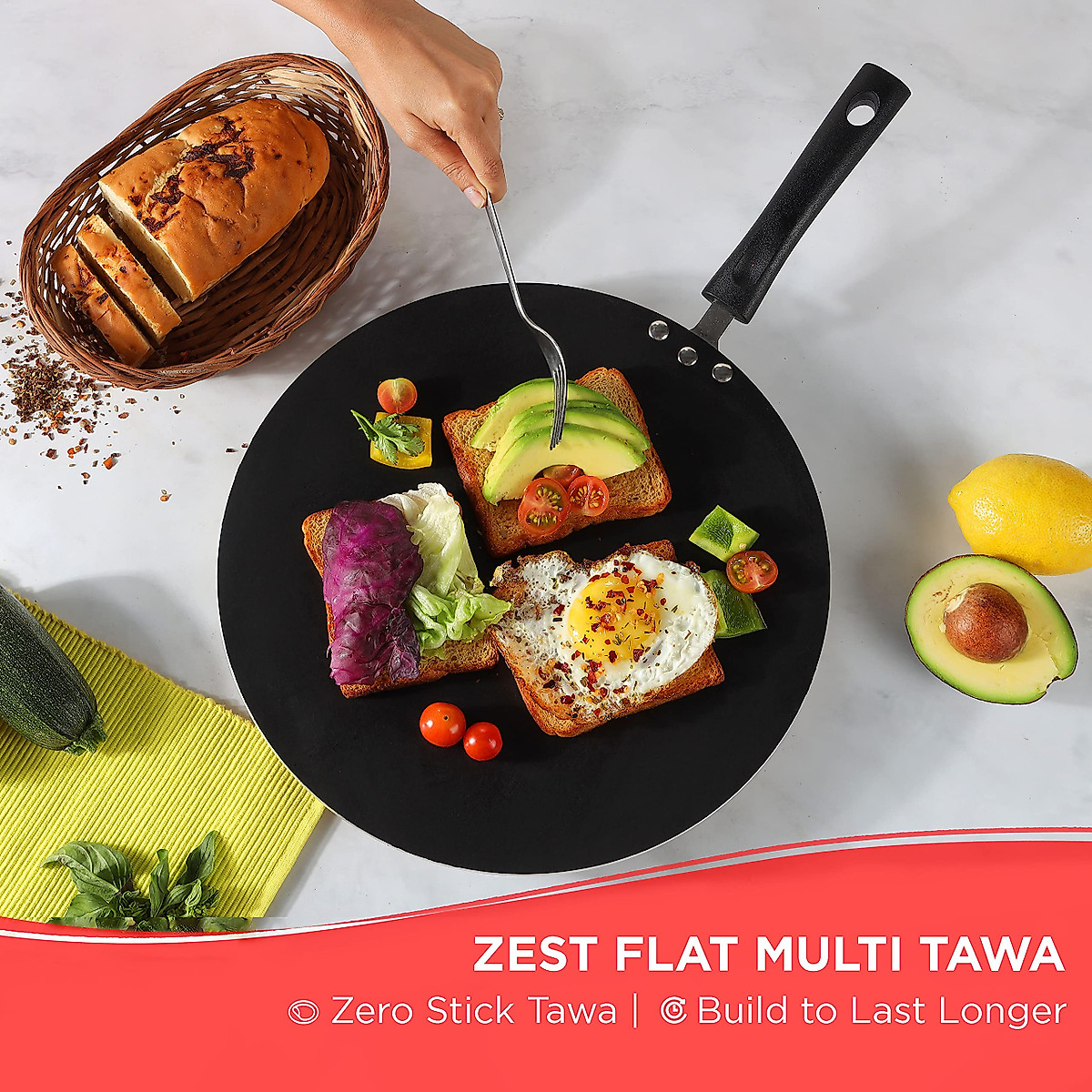 Vinod MT30 Nonstick Flat Multi Tawa 30cm, 12-Inch, Black