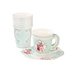 Talking Tables 24 x Pretty Vintage Disposable Floral Cup & Saucer Afternoon Tea Party Set, Truly Scrumptious Disposable Tableware for Mother’s Day, Kids Birthday Bridal Baby Shower, Weddings