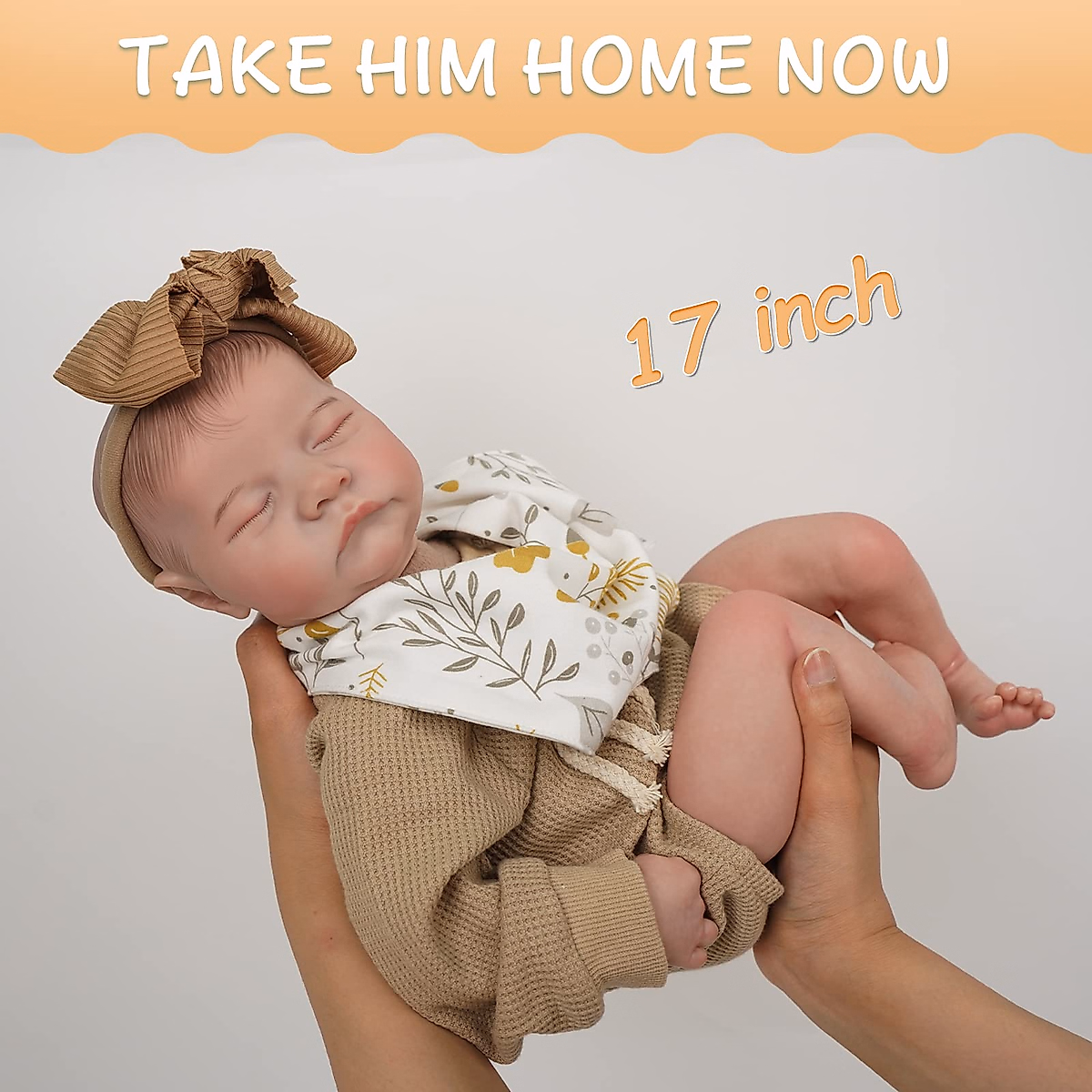 MYREBABY Lifelike Reborn Baby Doll,17 Inch Realistic Reborn Baby Doll,Newborn Baby Dolls Soft Full Vinyl Body Poseable Real Life Baby Dolls with Feeding Kit Gift Box for Kids Age 3+
