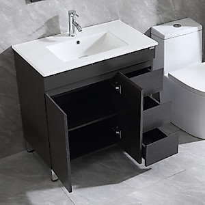 wonline 32" Bathroom Vanity and Sink Combo Cabinet Undermount Ceramic Vessel Sink Chorme Faucet Drain with Mirror Vanities Set