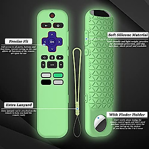 Seltureone 2 in 1 Remote Cover with AirTag Holder for Roku Voice Remote (Glow in The Dark), Roku Remote Cover Silicone Protective Case, Anti Slip Shock Absorption Washable, Green