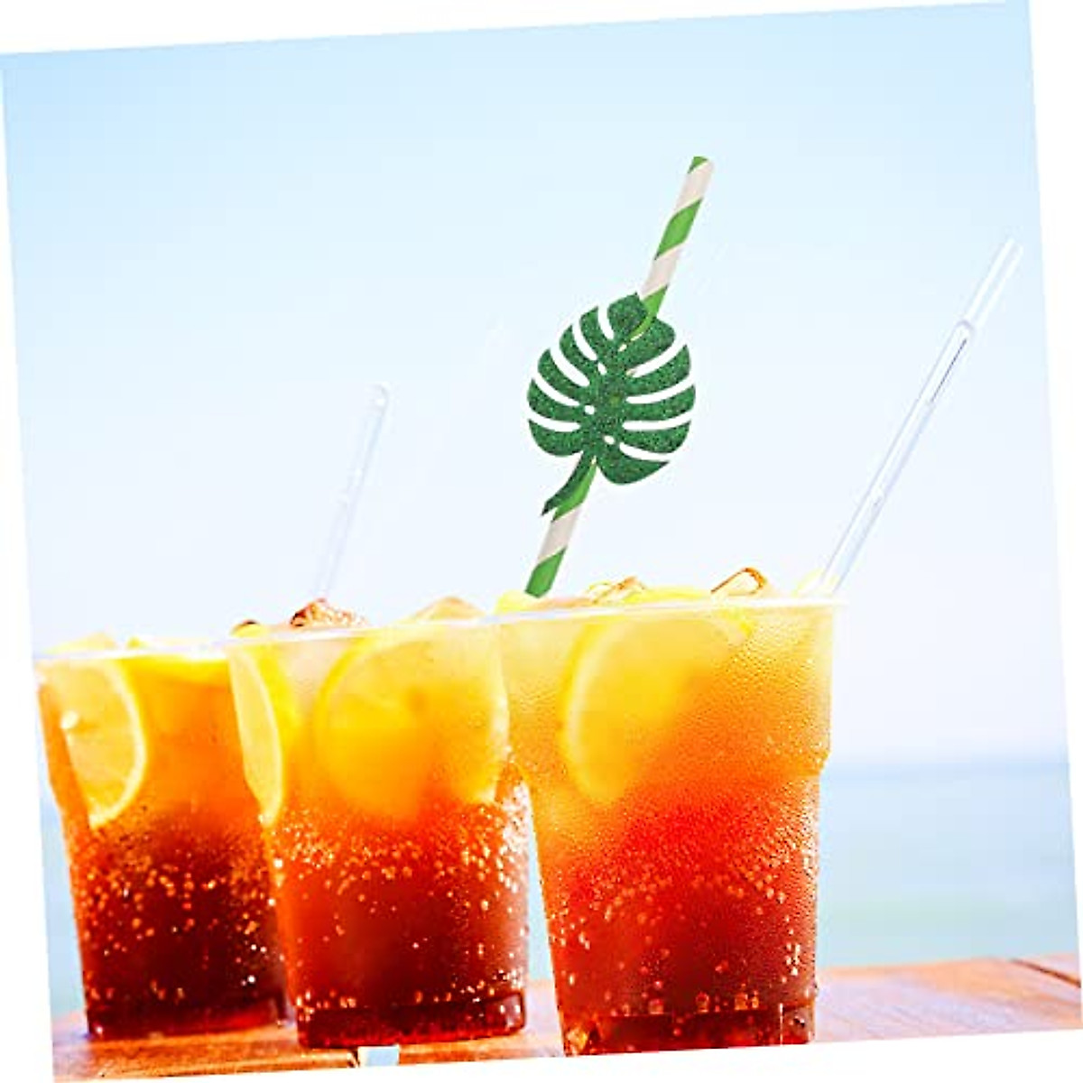 Yardwe 10pcs Monstera Leaf Straw luau party paper straw decorative luau straws striped paper straws bar straws cocktail baby decorations summer pool party gold paper cactus