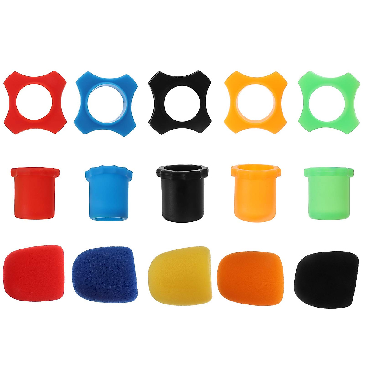 EXCEART 5pcs Handheld Microphone Windscreen Foam Cover 5pcs Microphone Protection Rings Silicone 5pcs Ring Bottom Rod Sleeve Holder for KTV Device