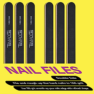 TsMADDTs Nail Files and Buffers Set with 6PCS Rectangular Buffers and 6PCS Black 100 180 Grit Files, Professional Nail Care Tools Kit for Women and Girls
