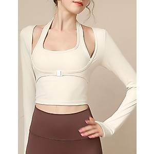 Gihuo Long Sleeve Crop Top Workout Women Athletic Yoga Running Cropped Tops Slim Fit Sport Gym Shirts(Apricot, S)