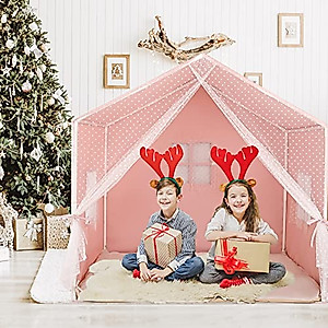 Kids Play Tent Indoor Outdoor, Large Play House Tents for Toddlers 3-12 Years Old, Girls Boys Play Tents with Non-Slip Mat and Star Lights, Pink 51" x 35.5" x 52"