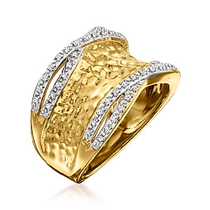 Ross-Simons 0.13 ct. t.w. Diamond Hammered Ring in Sterling