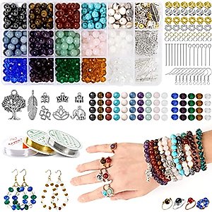 UnityStar 535pcs Bracelet Making Kit, Stone Beads for Jewelry 8mm Crystal Natural Gemstone Bracelets Earrings Necklaces Rings DIY, Gift Couples Lovers (UT0032A)