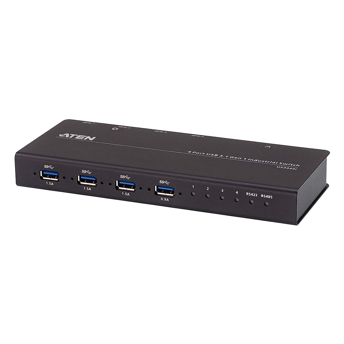 ATEN US3344I 4 x 4 USB 3.2 Gen 1 Industrial Hub Switch, Includes Mounting Kit, Remote Port Selector and Terminal Block Adapter Set