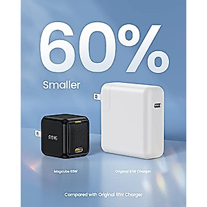 AOHI 65W PD USB C Charger, GaN+ Magcube Mini Fast Wall Charger Power Adapter with 4ft USB C to USB C LED Display Cable for Notebook MacBook Pro/Air, Galaxy S22/S21, iPhone 14/Plus/Pro Max/13/12, Black