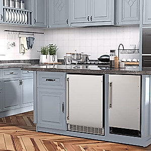 COTLIN 24 Inch Built-in Outdoor Refrigerator, 5.4 Cu.Ft Undercounter Beverage Fridge, 175 Cans Freestanding Stainless Steel Refrigerator for Residential Home Bar Commercial Use, ETL, Silver