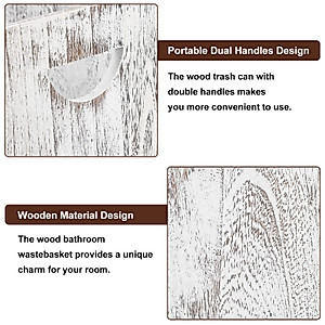 ETELI 2 Packs Wood Trash Can Rustic Waste Basket Small Wooden Garbage Can with Double Handles for Bedroom Bathroom Office Living Room, Rustic Grey White