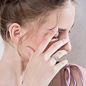 Jeulia 1Carat Rose Gold Plated Wedding Band Thick Round Cut Eternity Band Rings Halo CZ Heart Engagement Promise Rings Anniversary Birthday Festival Romantic Gift with Jewelry Gift Box (7.5)