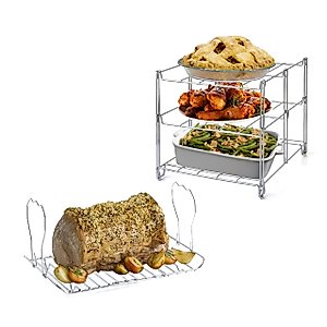 Kovot 3-Tier Oven Rack & Turkey Lifter Roasting Rack | Space Saving Collapsible Oven Rack For Multiple Roasting And Baking Tasks | Includes (1) Oven Rack & (1) Expandable Roasting Rack, Turkey Lifter
