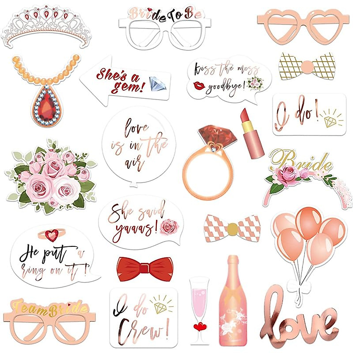 Alifeotime Bridal Shower Photo Props, Bride to Be Wedding Photo Booth Props - 23 Pcs, Rose Gold Bachelorette Party Decorations, Miss to Mrs Party Gift Accessories Wedding Favor Supplies, 30TH-PD-01